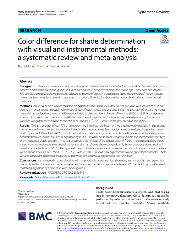 (PDF) Color difference for shade determination with visual and instrumental methods: a ...