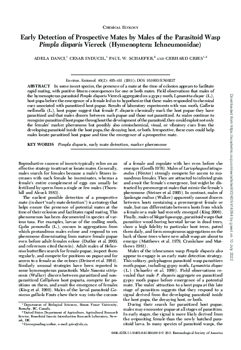 (PDF) Early Detection of Prospective Mates by Males of the Parasitoid ...