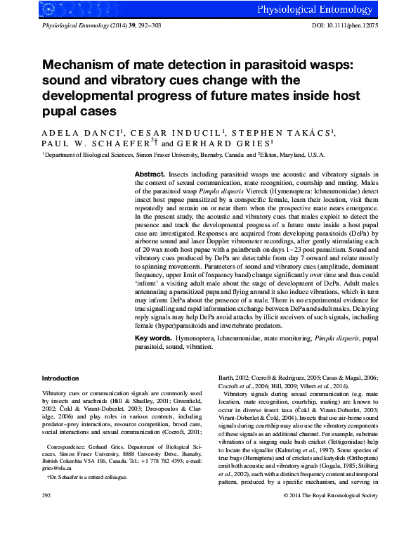 (PDF) Mechanism of mate detection in parasitoid wasps: sound and ...
