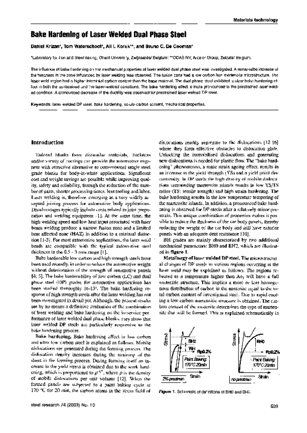 (PDF) Bake Hardening of Laser Welded Dual Phase Steel