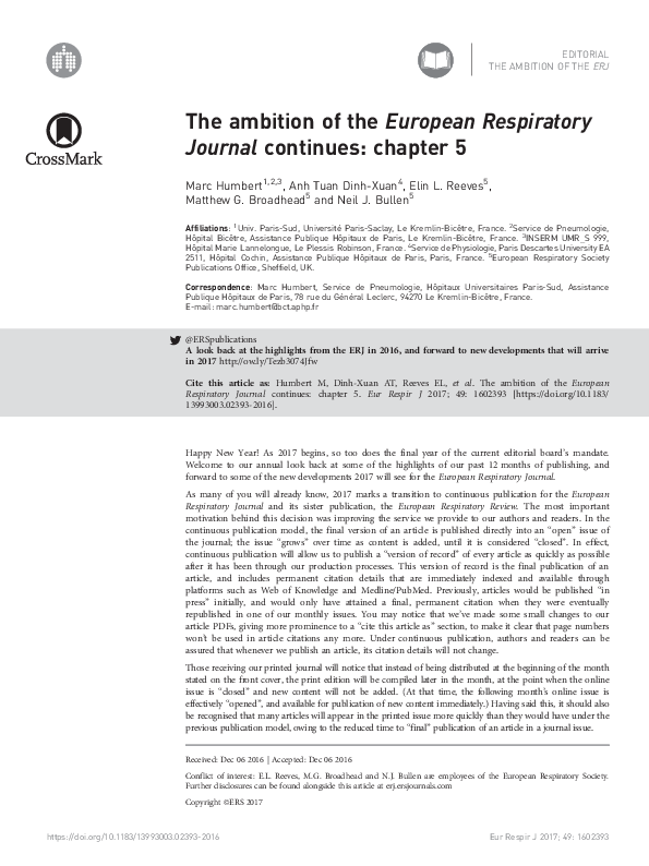 (PDF) The ambition of the European Respiratory Journal continues: chapter 5