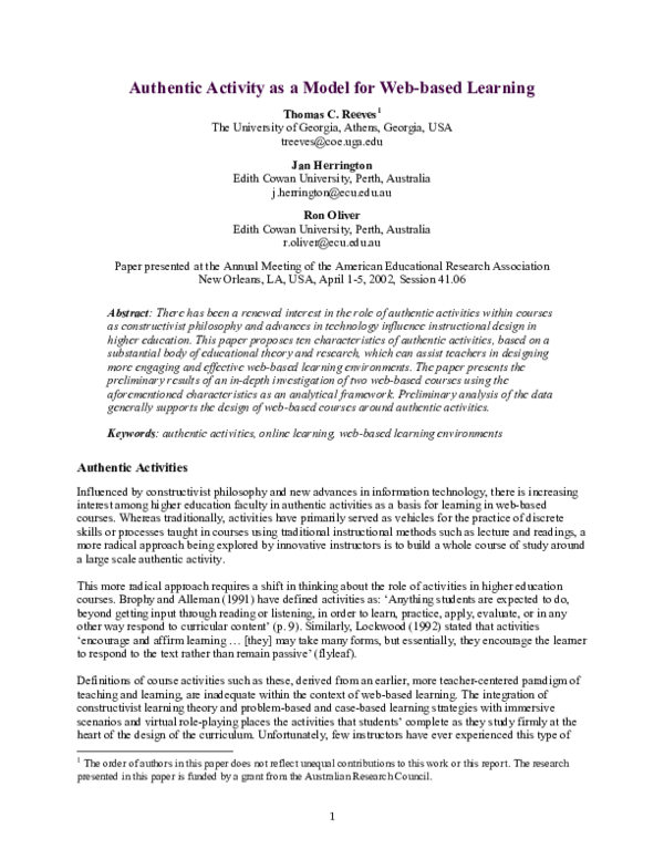 (PDF) Authentic activity as a model for web-based learning