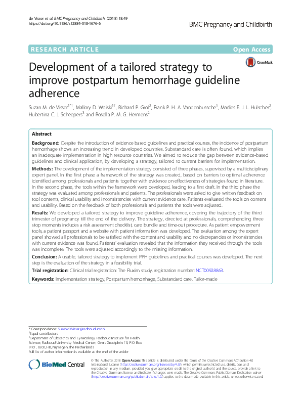 (PDF) Development of a tailored strategy to improve postpartum ...