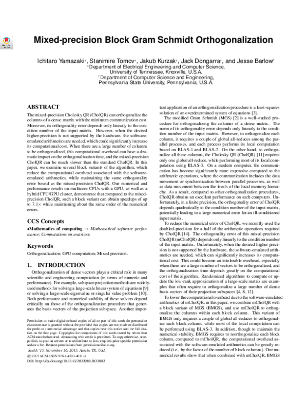 (PDF) Mixed-precision block gram Schmidt orthogonalization