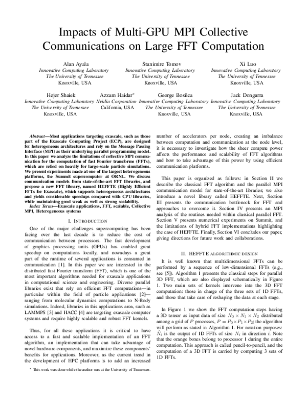 Pdf Impacts Of Multi Gpu Mpi Collective Communications On Large Fft Computation