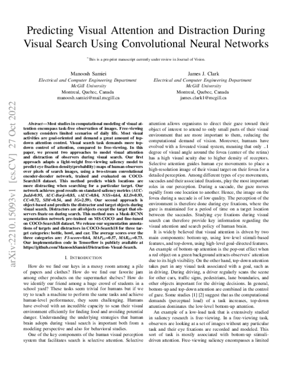 Pdf Predicting Visual Attention And Distraction During Visual Search Using Convolutional