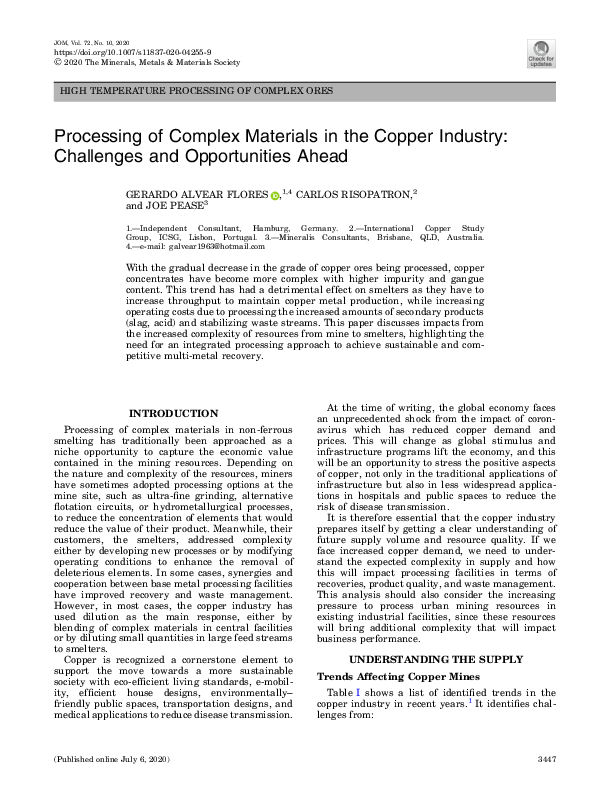 (PDF) Processing of Complex Materials in the Copper Industry ...