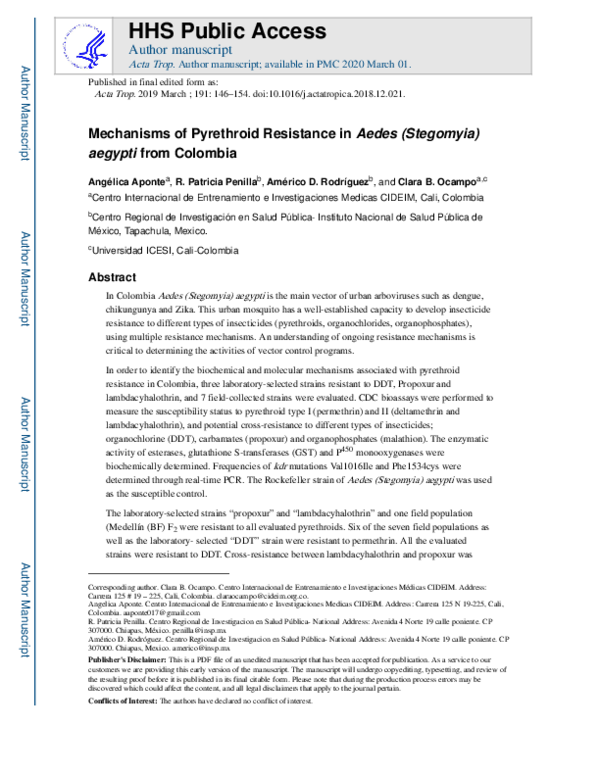 (PDF) Mechanisms of pyrethroid resistance in Aedes (Stegomyia) aegypti ...
