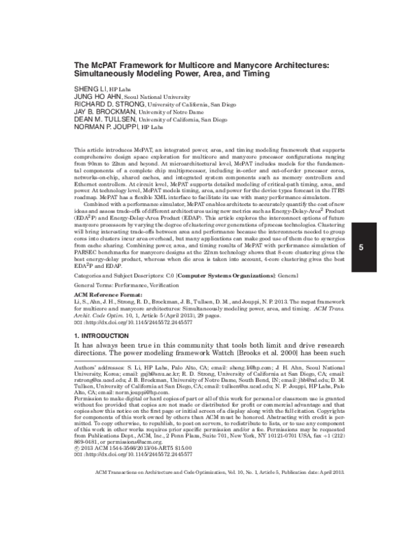 (PDF) The McPAT Framework for Multicore and Manycore Architectures