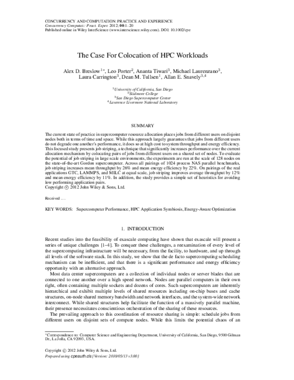 (PDF) The Case For Colocation of HPC Workloads