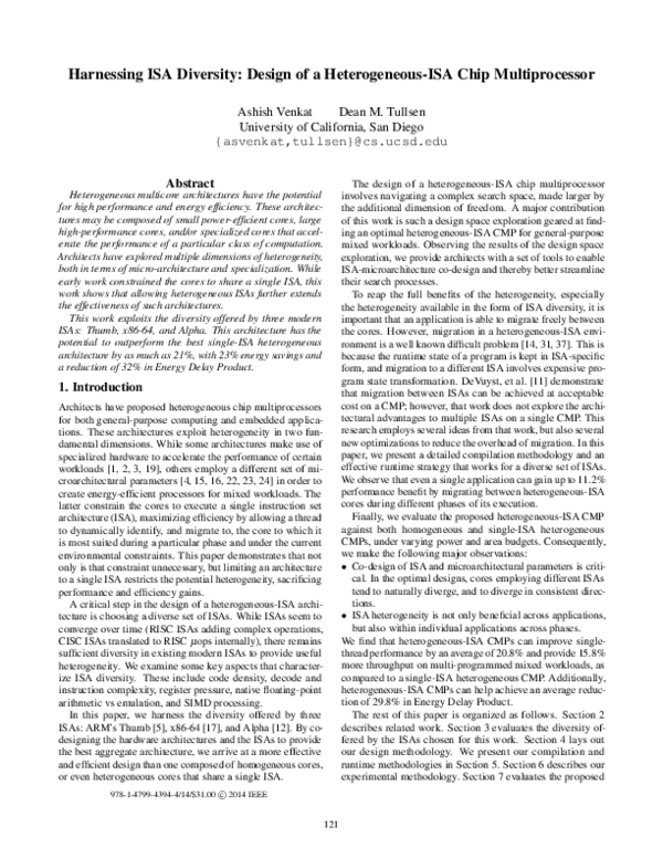 Pdf Harnessing Isa Diversity Design Of A Heterogeneous Isa Chip