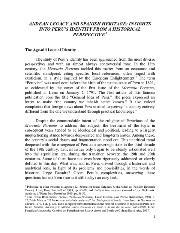 (DOC) ANDEAN LEGACY AND SPANISH HERITAGE: INSIGHTS INTO PERU'S IDENTITY ...