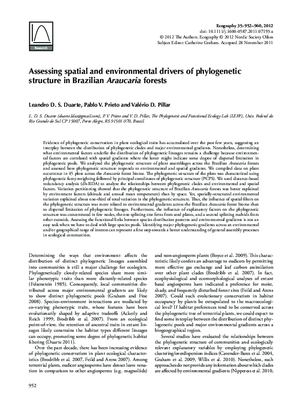 (PDF) Assessing spatial and environmental drivers of phylogenetic ...