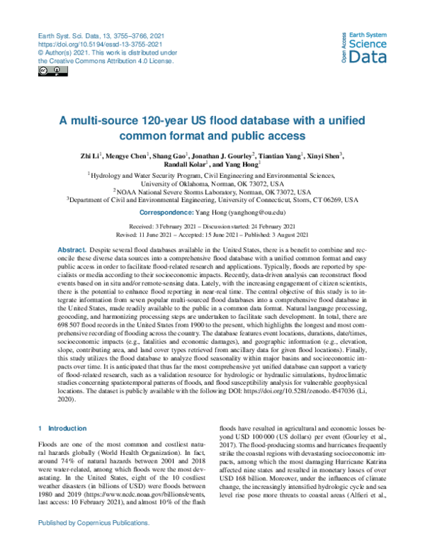 (PDF) A multi-source 120-year US flood database with a unified common format and public access ...