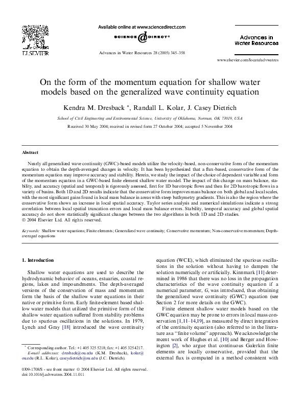 (PDF) On the form of the momentum equation for shallow water models ...