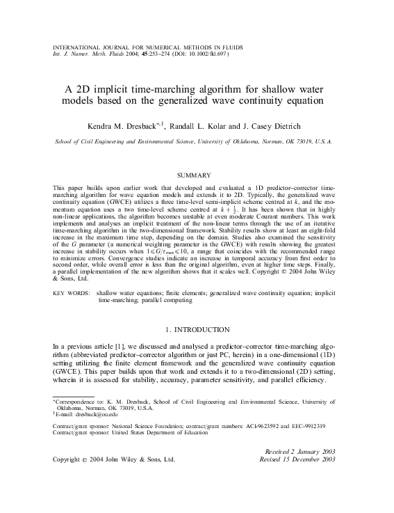 (PDF) An implicit time‐marching algorithm for shallow water models based on the generalized wave ...