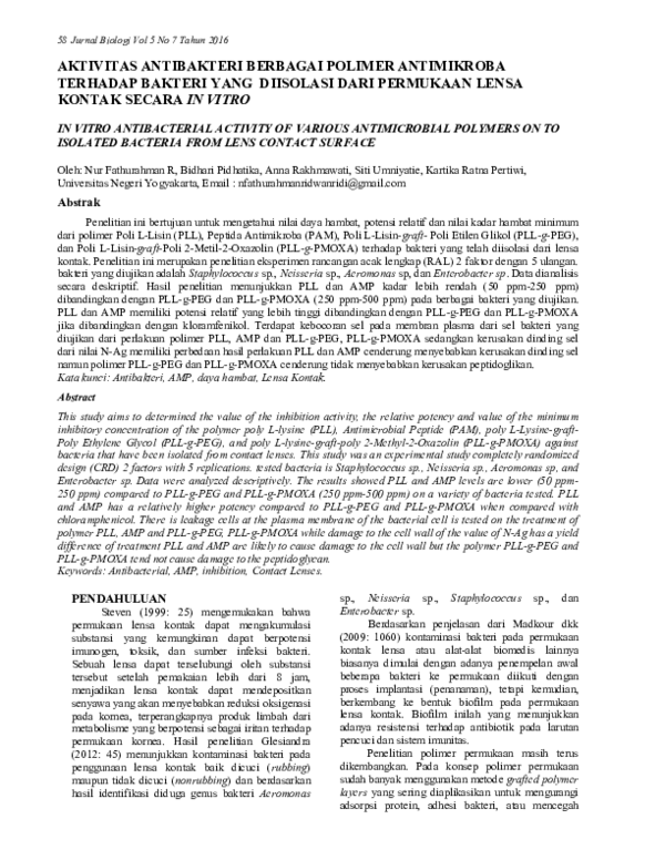 (PDF) Aktivitas Antibakteri Berbagai Polimer Antimikroba Terhadap ...