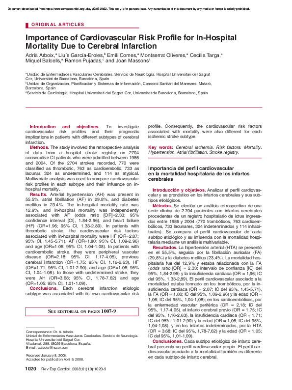 (PDF) Cardiovascular Risks and In-Hospital Stroke Mortality