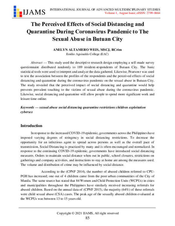 (PDF) The Perceived Effects of Social Distancing and Quarantine During ...