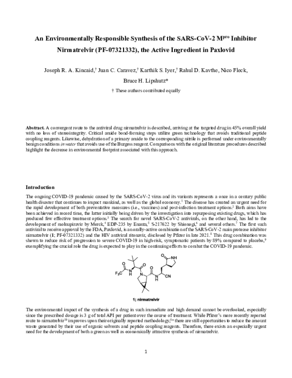 (PDF) An Environmentally Responsible Synthesis of the SARS-CoV-2 Mpro ...