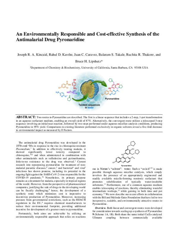 (PDF) Environmentally Responsible and Cost-Effective Synthesis of the Antimalarial Drug Pyronaridine