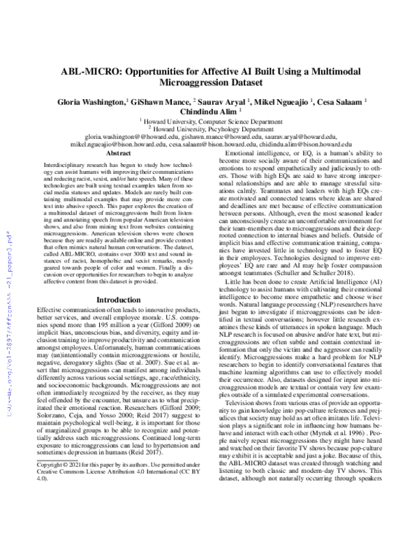 (PDF) ABL-MICRO: Opportunities for Affective AI Built Using a Multimodal Microaggression Dataset