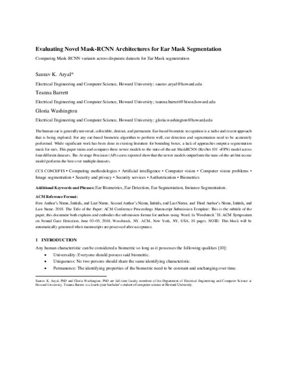 Pdf Evaluating Novel Mask Rcnn Architectures For Ear Mask Segmentation Saurav Aryal