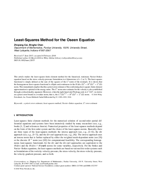 (PDF) Least‐squares method for the Oseen equation