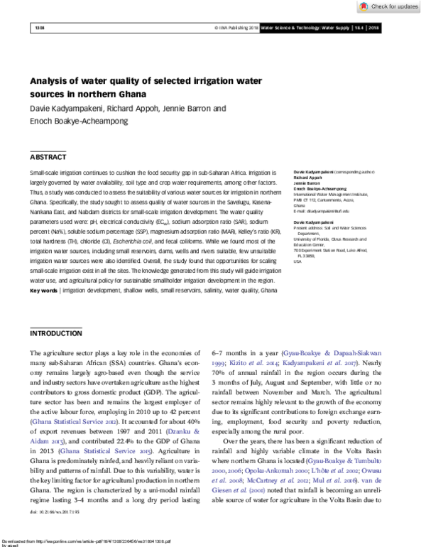 (PDF) Analysis of water quality of selected irrigation water sources in ...