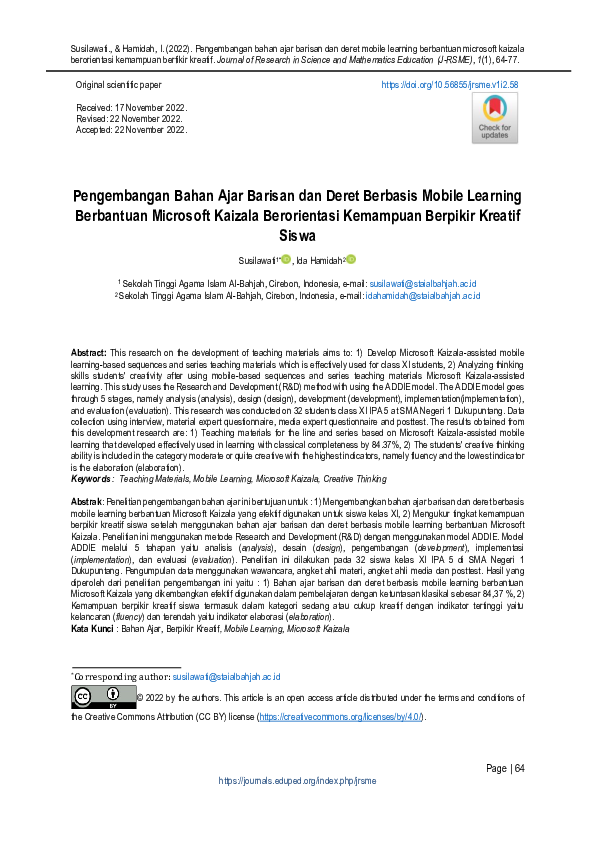 (PDF) Pengembangan Bahan ajar Barisan dan deret Berbasis Mobile Learning Berbantuan Microsoft ...