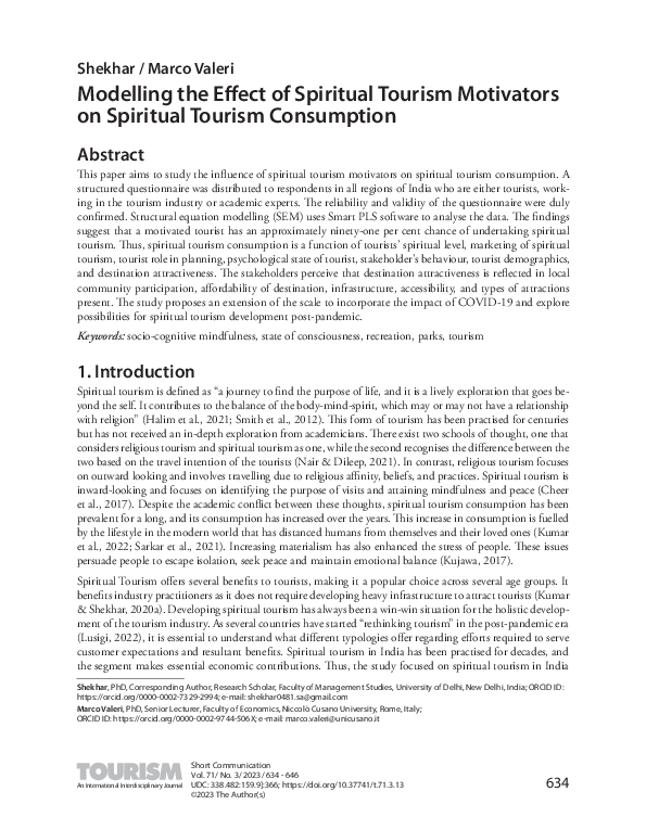 (PDF) Modelling the Effect of Spiritual Tourism Motivators on Spiritual ...