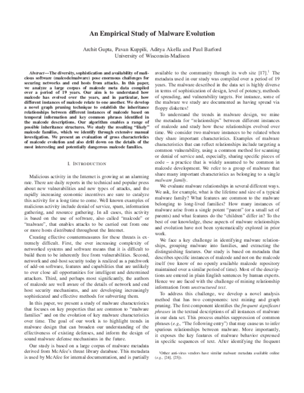 (PDF) An empirical study of malware evolution | Pavan Kumar Kuppili - Academia.edu