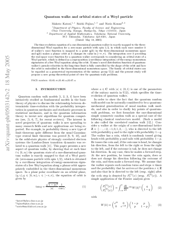 (PDF) Quantum walks and orbital states of a Weyl particle