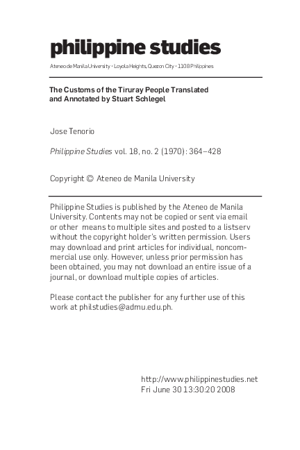 (PDF) The Customs of the Tiruray People, Translated and Annotated by ...