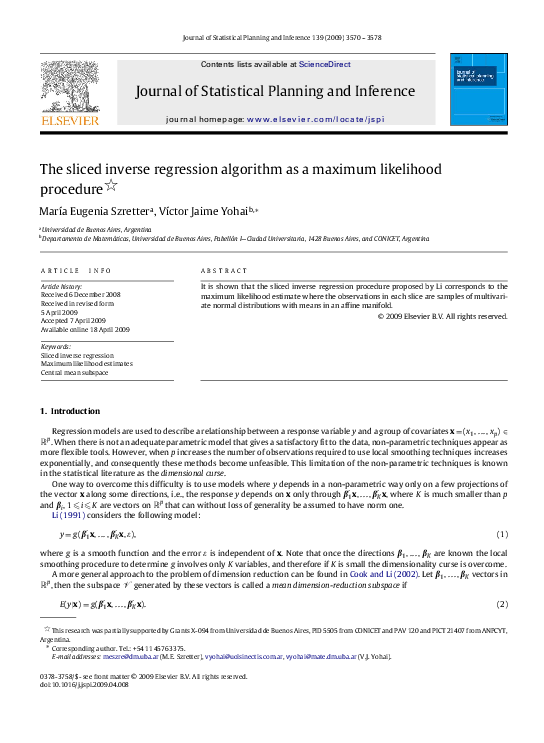 (PDF) The sliced inverse regression algorithm as a maximum likelihood procedure | Maria Eugenia ...