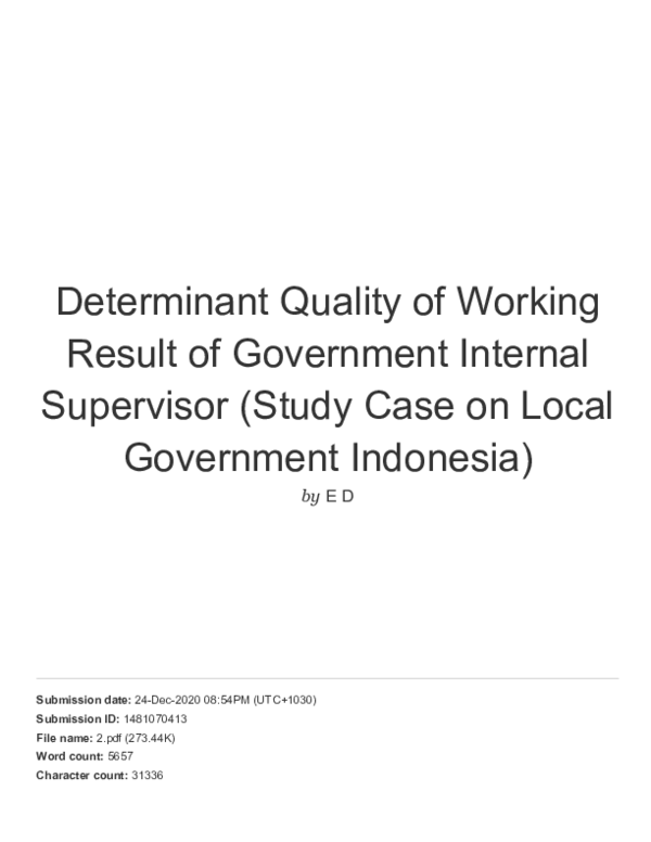(PDF) Determinant Quality of Working Result of Goverment Internal Supervisor (Study Case on ...