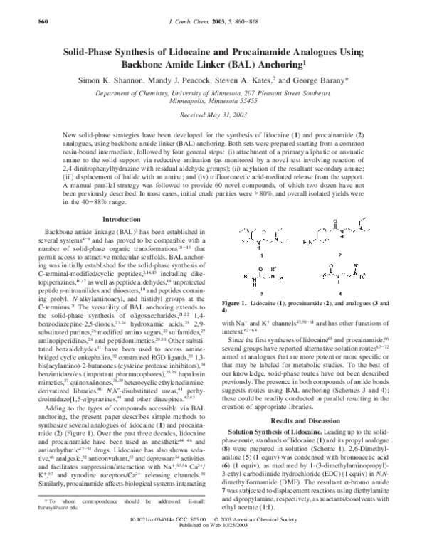 (PDF) Solid-Phase Synthesis of Lidocaine and Procainamide Analogues ...