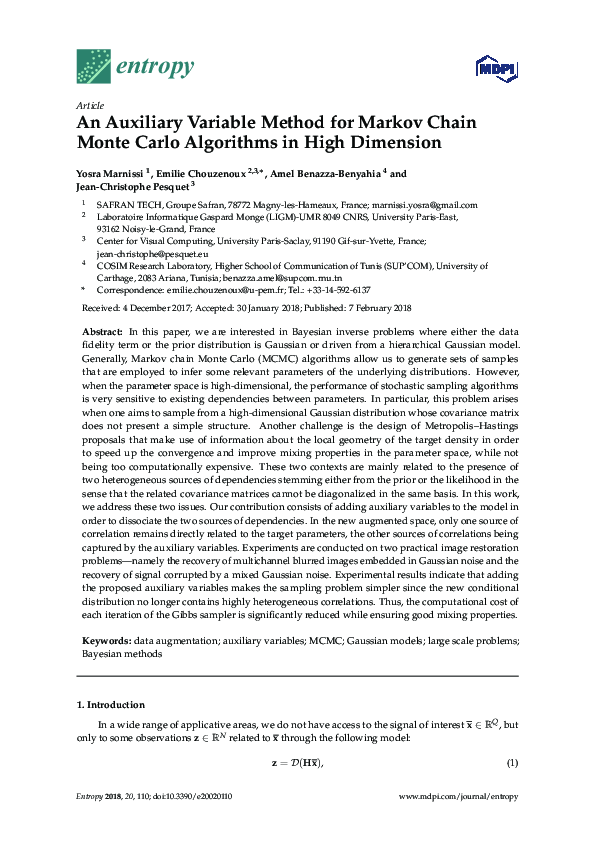 (PDF) An Auxiliary Variable Method for Markov Chain Monte Carlo Algorithms in High Dimension