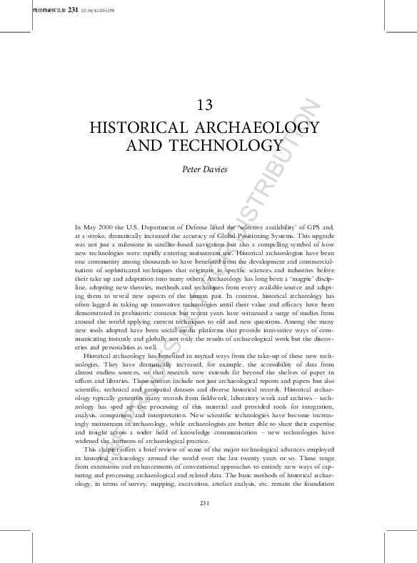 Pdf Historical Archaeology And Technology