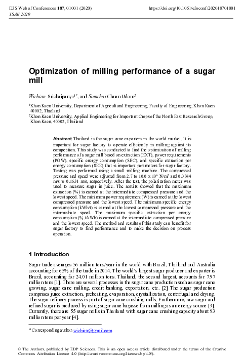 (PDF) Optimization of milling performance of a sugar mill