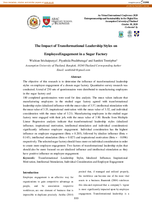 (PDF) The impact of Transformational leadership styles and Organizational Culture on the ...