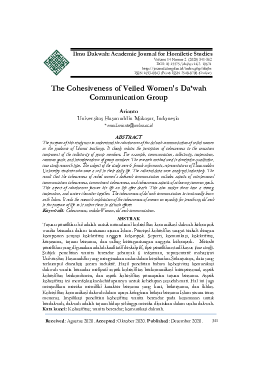 (PDF) The Cohesiveness of Veiled Women's Da’wah Communication Group