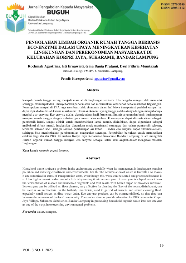 (PDF) Pengolahan Limbah Organik Rumah Tangga Berbasis Eco-Enzyme Dalam ... (PDF) Pengolahan Limbah Organik Rumah Tangga Berbasis Eco-Enzyme Dalam ...
