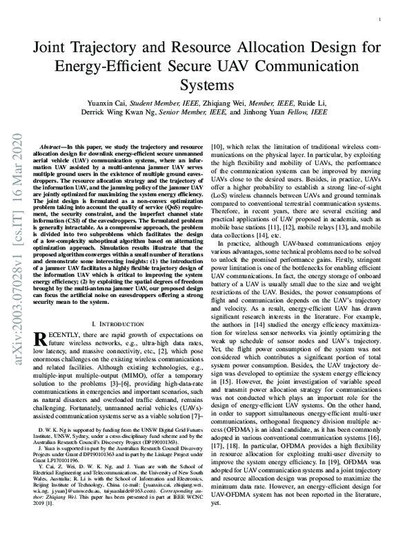 Pdf Optimizing Uav Trajectory And Resources For Secure Communication