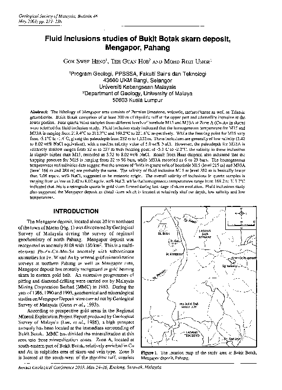 (PDF) Fluid inclusions studies of Bukit Botak skarn deposit, Mengapor ...
