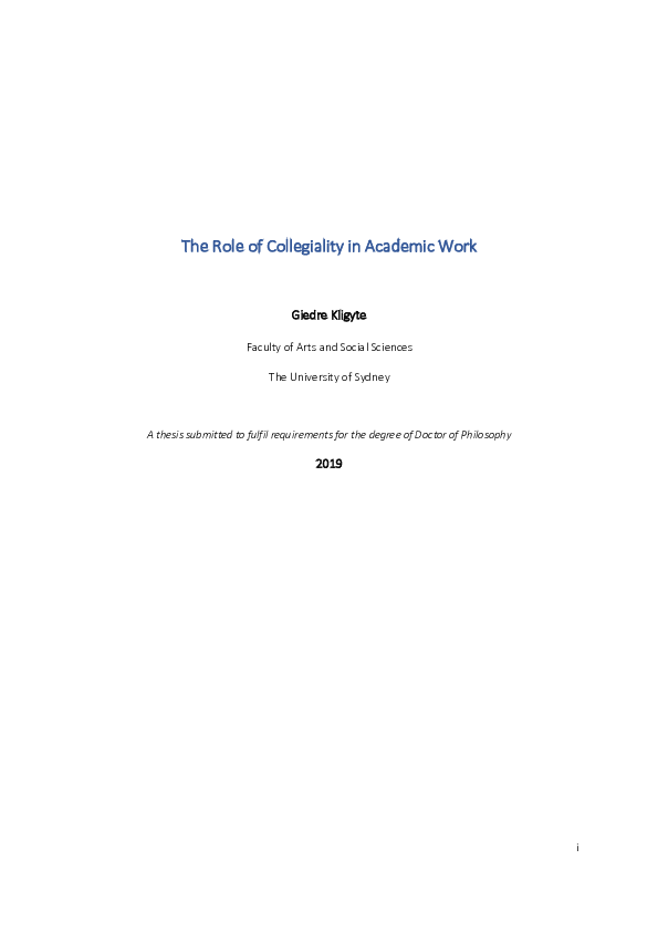 (PDF) The Role of Collegiality in Academic Work | Giedre Kligyte ...