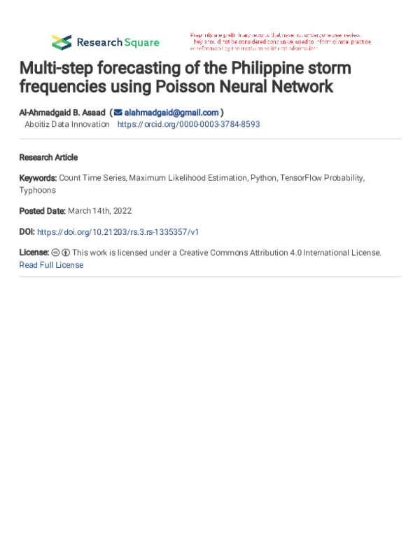 (PDF) Multi-step forecasting of the Philippine storm frequencies using Poisson Neural Network