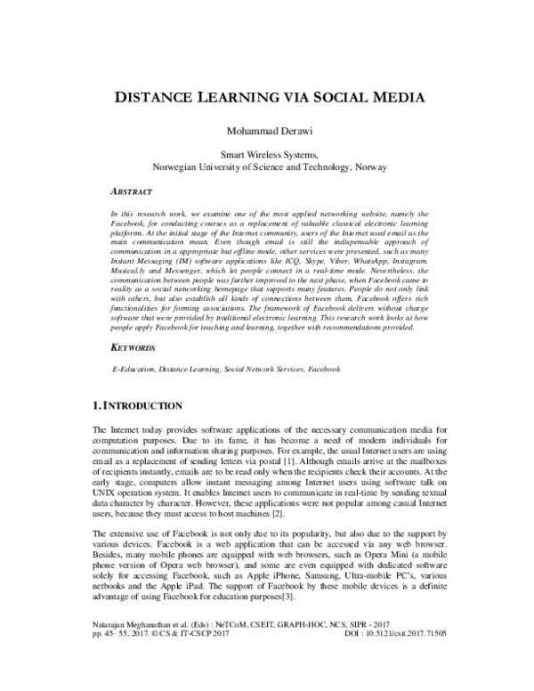 (PDF) Distance Learning via Social Media