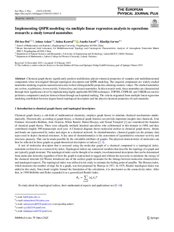 (PDF) Implementing QSPR modeling via multiple linear regression analysis to operations research ...