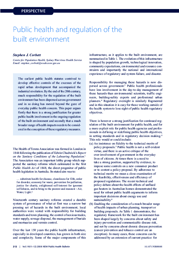 (PDF) Public health and regulation of the built environment